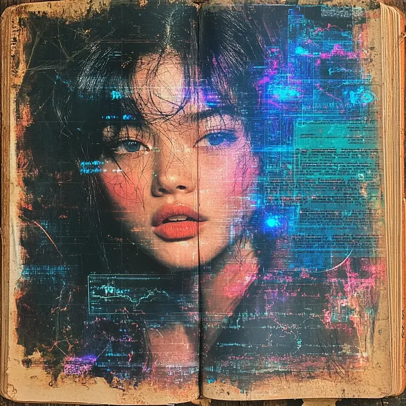 Cyberpunk Dark Academia Open Junk Journals Midjourney Prompt | PromptBase