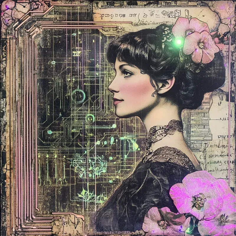 Cyberpunk Art Nouveau Ephemera Journals Midjourney Prompt | PromptBase