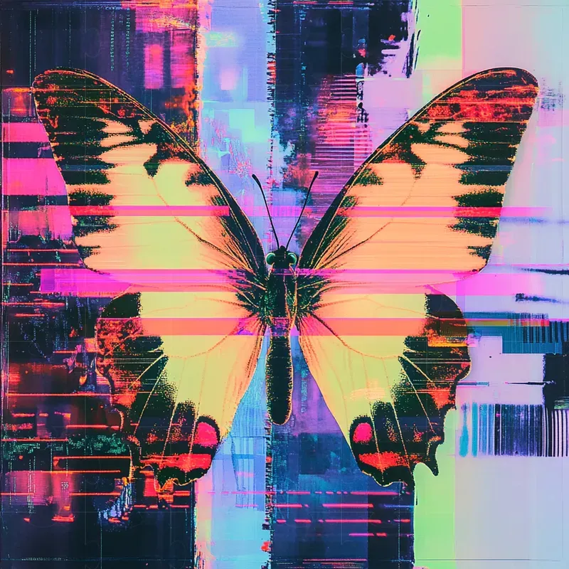 Modern Collages With Digital Glitch Art Midjourney Prompt | PromptBase