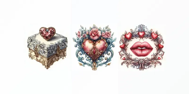 Rococo Valentines Day Watercolor Clipart Generator App | PromptBase