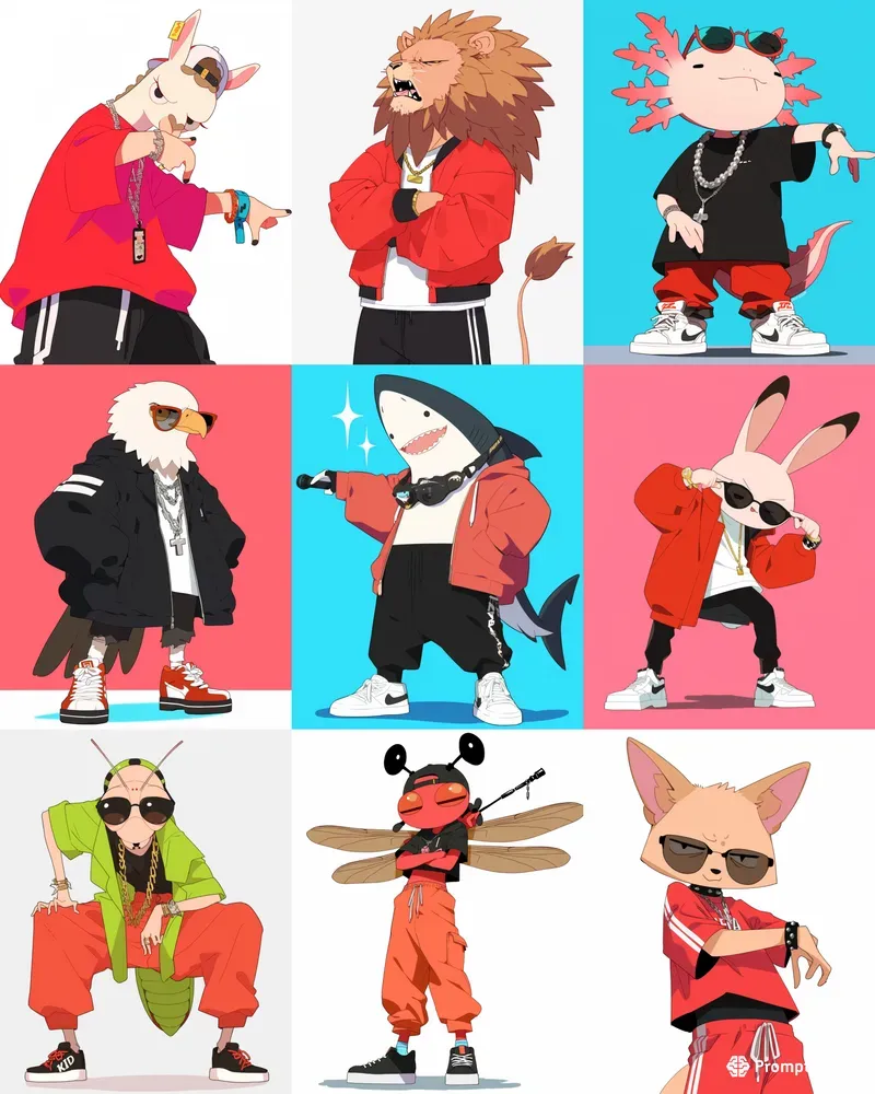 Urban Rapper Animals In Cartoon Style Midjourney Prompt | PromptBase