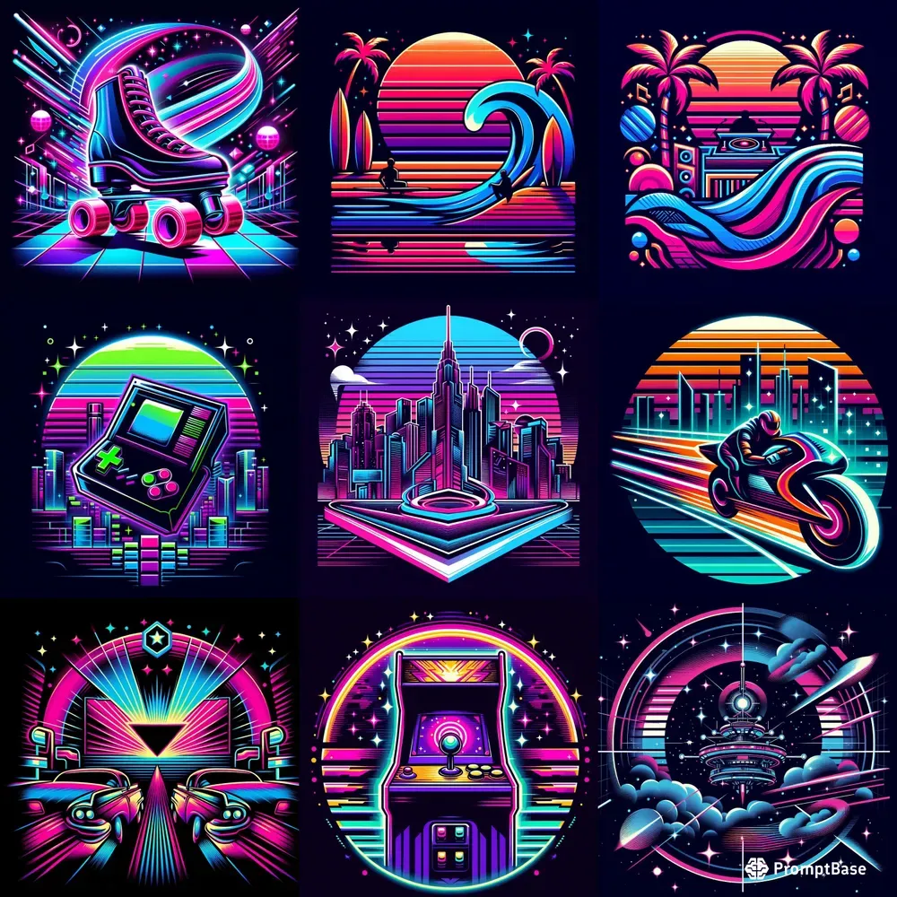 Neon Retro 1980s Vibes Designs DALL·E Prompt | PromptBase