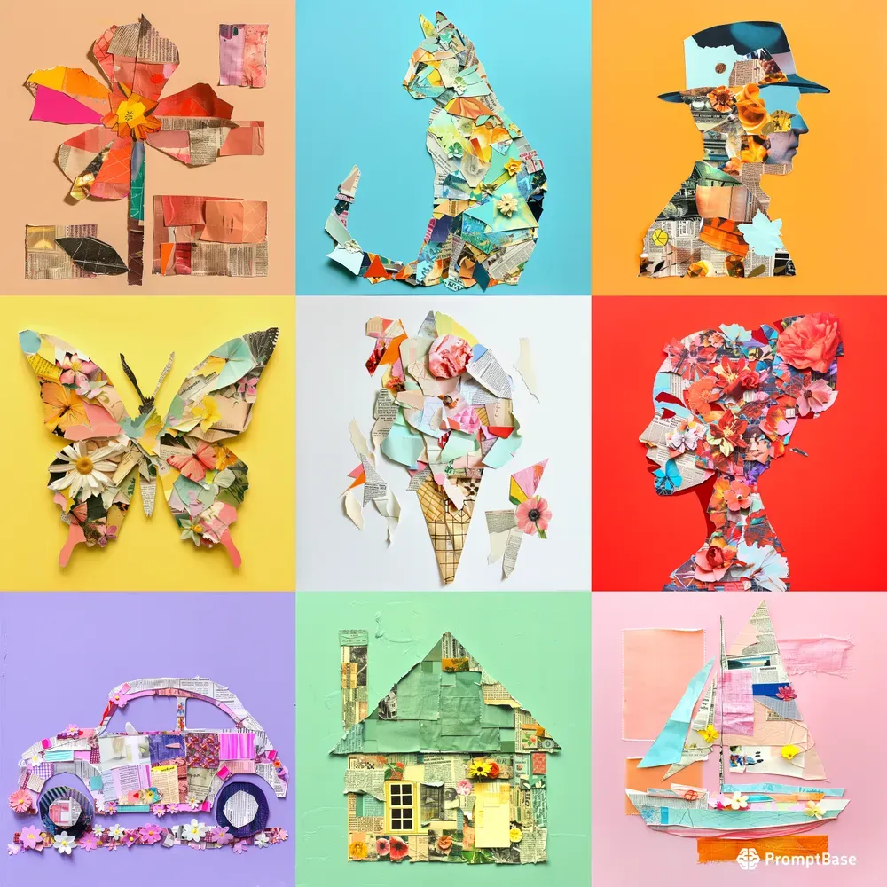 Newspaper Scrapbook Silhouette Collages Midjourney Prompt | PromptBase