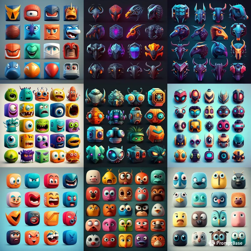 Vibrant Digital Tiny Icons Sets Midjourney Prompt | PromptBase