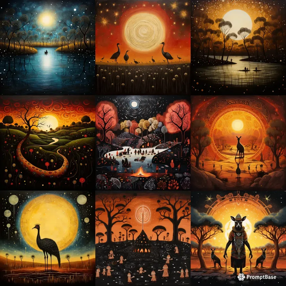 Dreamtime Aboriginal Inspired Art Midjourney Prompt | PromptBase