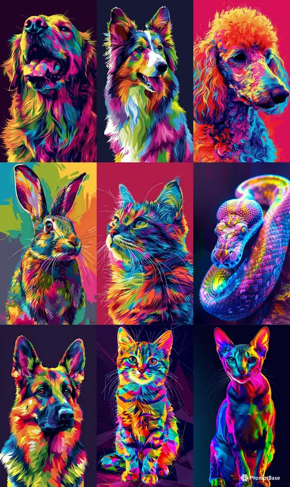 Rainbow Pet Portraits Animals Midjourney Prompt | PromptBase