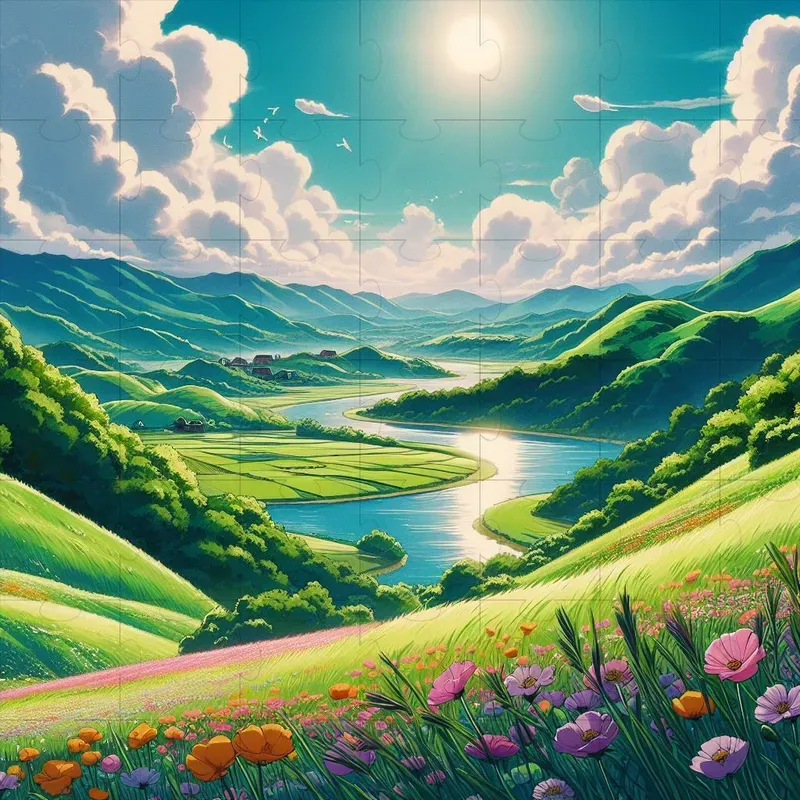 Ghibli Style Tranquil Landscapes DALL·E Prompt | PromptBase