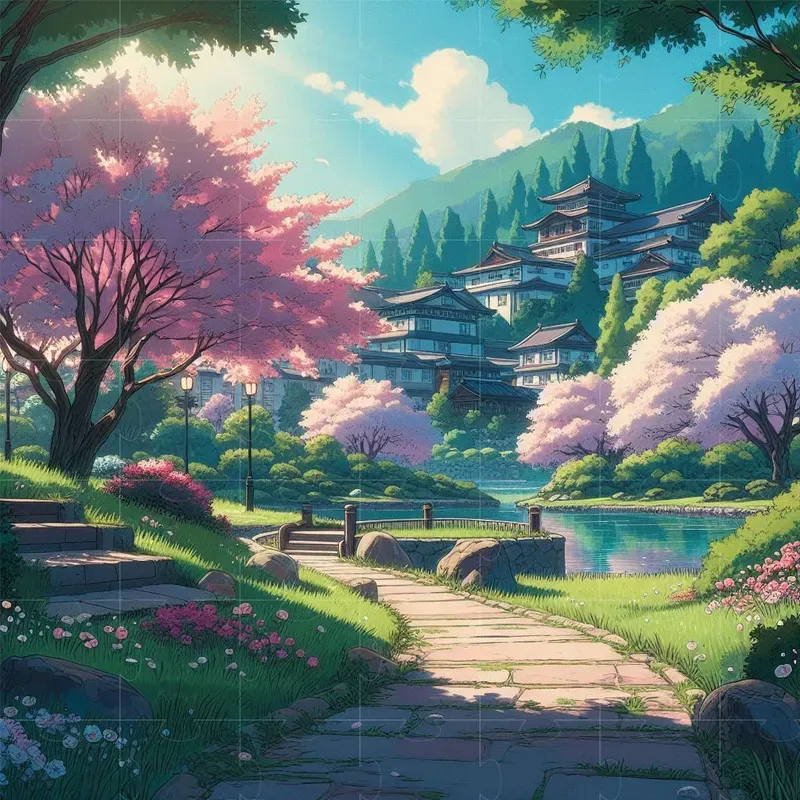 Ghibli Style Tranquil Landscapes DALL·E Prompt | PromptBase