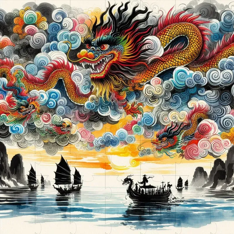 Ink Dragon Dances DALL·E Prompt | PromptBase