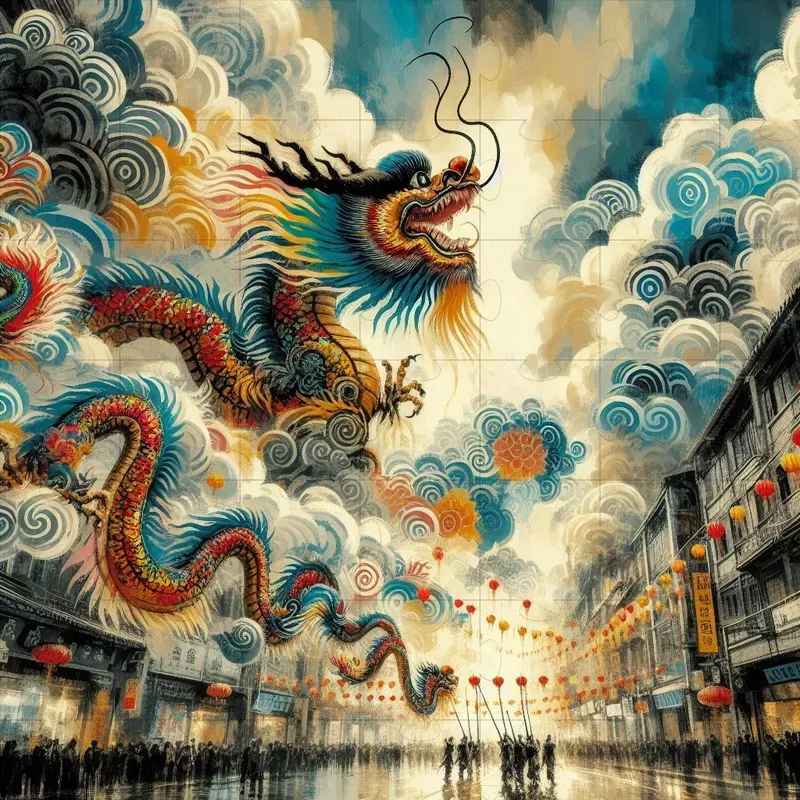 Ink Dragon Dances DALL·E Prompt | PromptBase