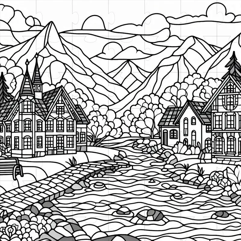 Stained Glass Landscape Coloring Pages DALL·E Prompt | PromptBase
