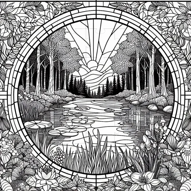 Stained Glass Landscape Coloring Pages DALL·E Prompt | PromptBase