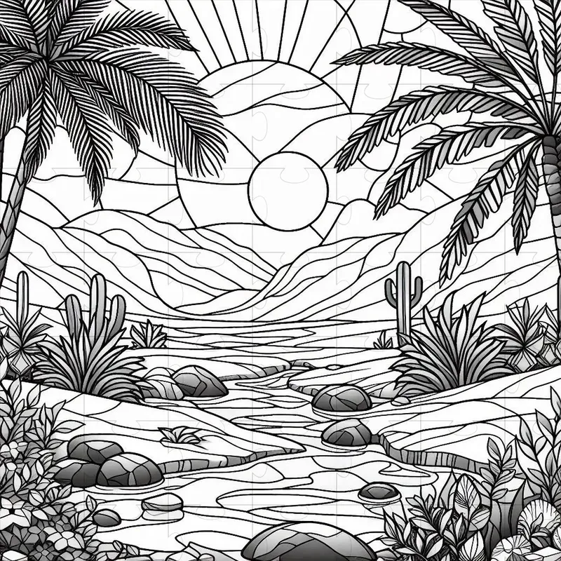 Stained Glass Landscape Coloring Pages DALL·E Prompt | PromptBase