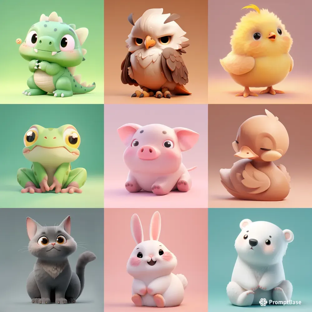 Cute 3D Cartoon Animal Characters Midjourney Prompt | PromptBase