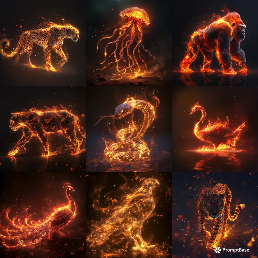 Design Flaming Animals On Fire Midjourney Prompt | PromptBase
