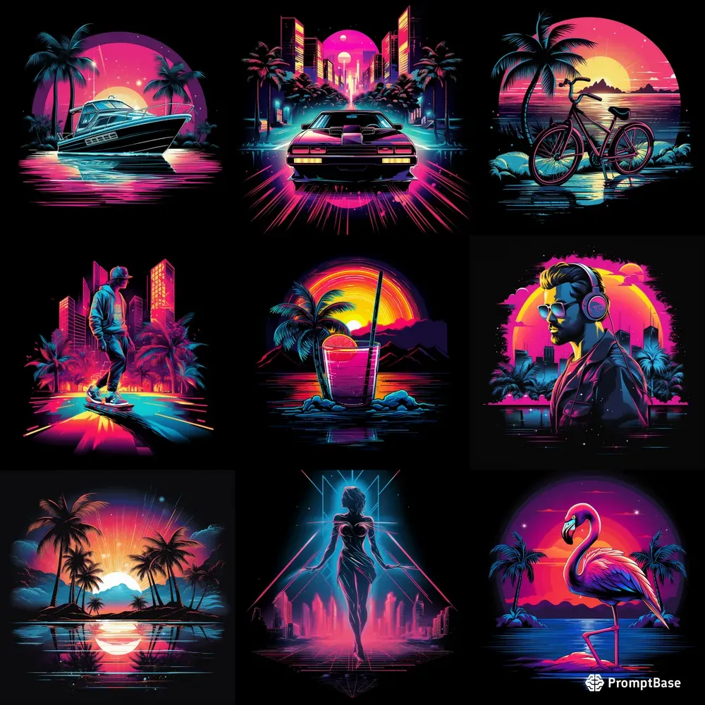 Retro Tshirt Designs Summer Beach Vectors Midjourney Prompt | PromptBase