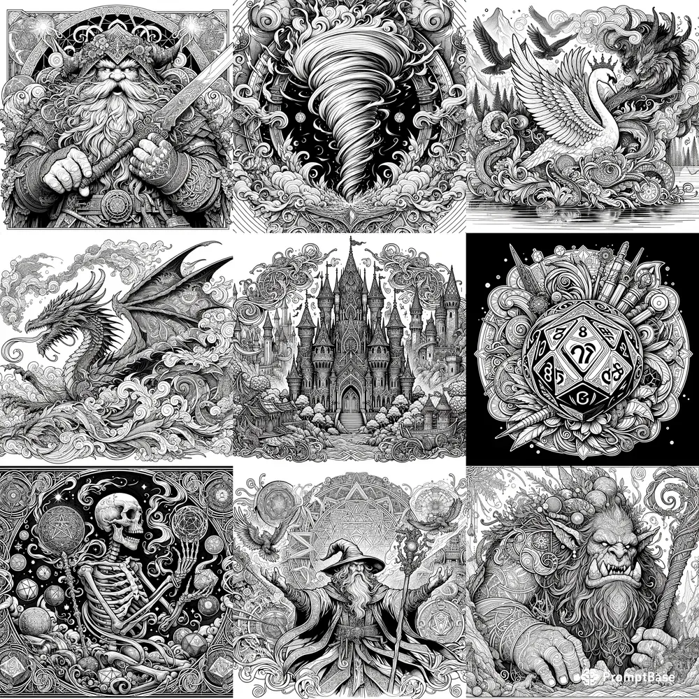 DnD Coloring Pages Dungeons N Dragons DALL·E Prompt | PromptBase