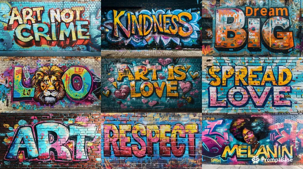 Graffiti Wall Art With Texts Designs Midjourney Prompt | PromptBase
