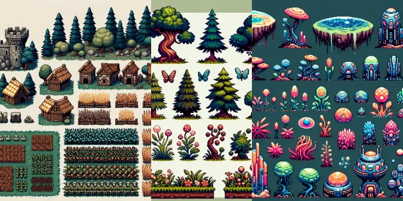 Pixel Art Game Environment Sprites DALL·E Prompt | PromptBase