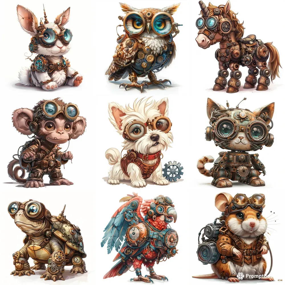 Steampunk Cartoon Animals Midjourney Prompt | PromptBase