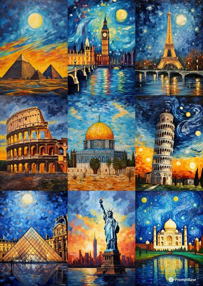 Famous Architectures In Van Gogh Style Midjourney Prompt | PromptBase