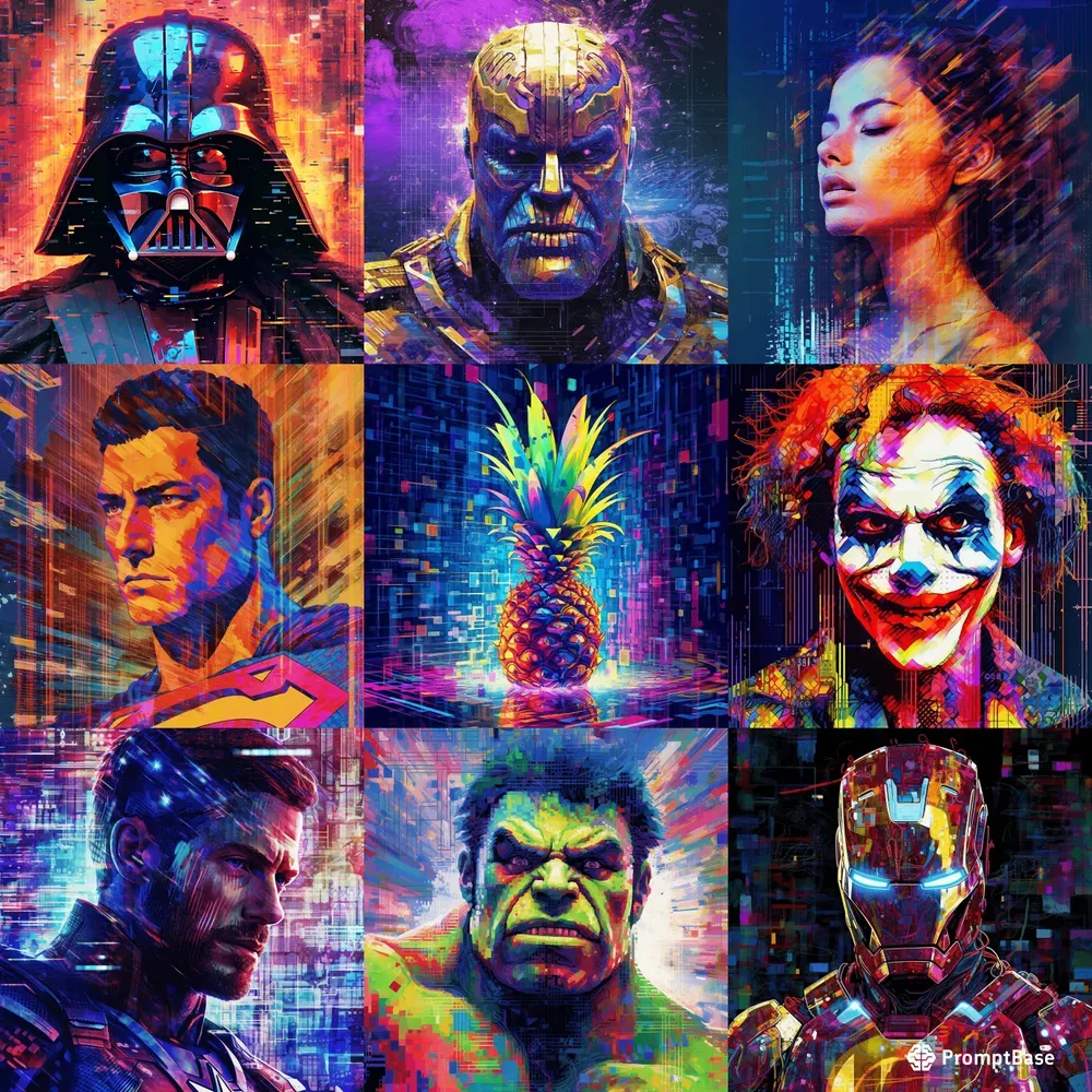 Glitch Art Characters Midjourney Prompt | PromptBase