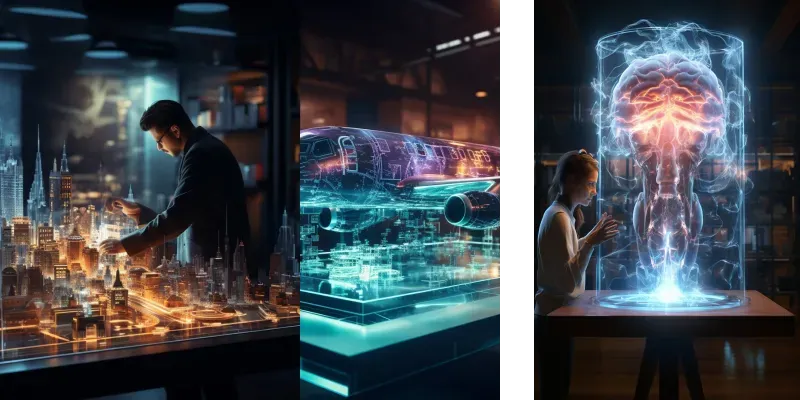 Futuristic Scenes With Holographic Style Midjourney Prompt | PromptBase