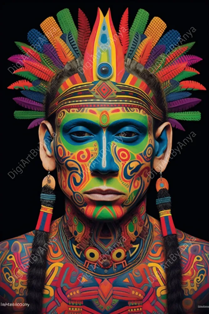 Colourful Aztec Facepaints Of People Midjourney Prompt | PromptBase