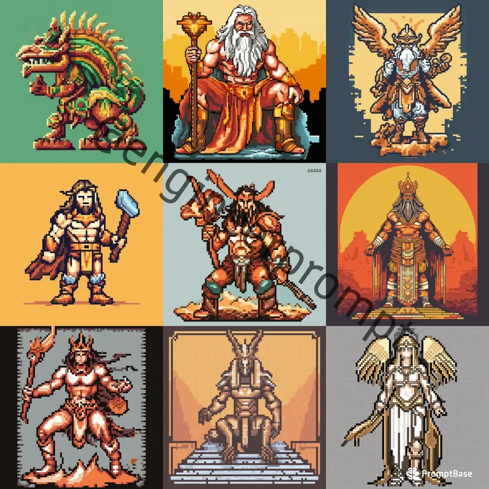 Mythological Gods Collections Pixel Art Midjourney Prompt | PromptBase