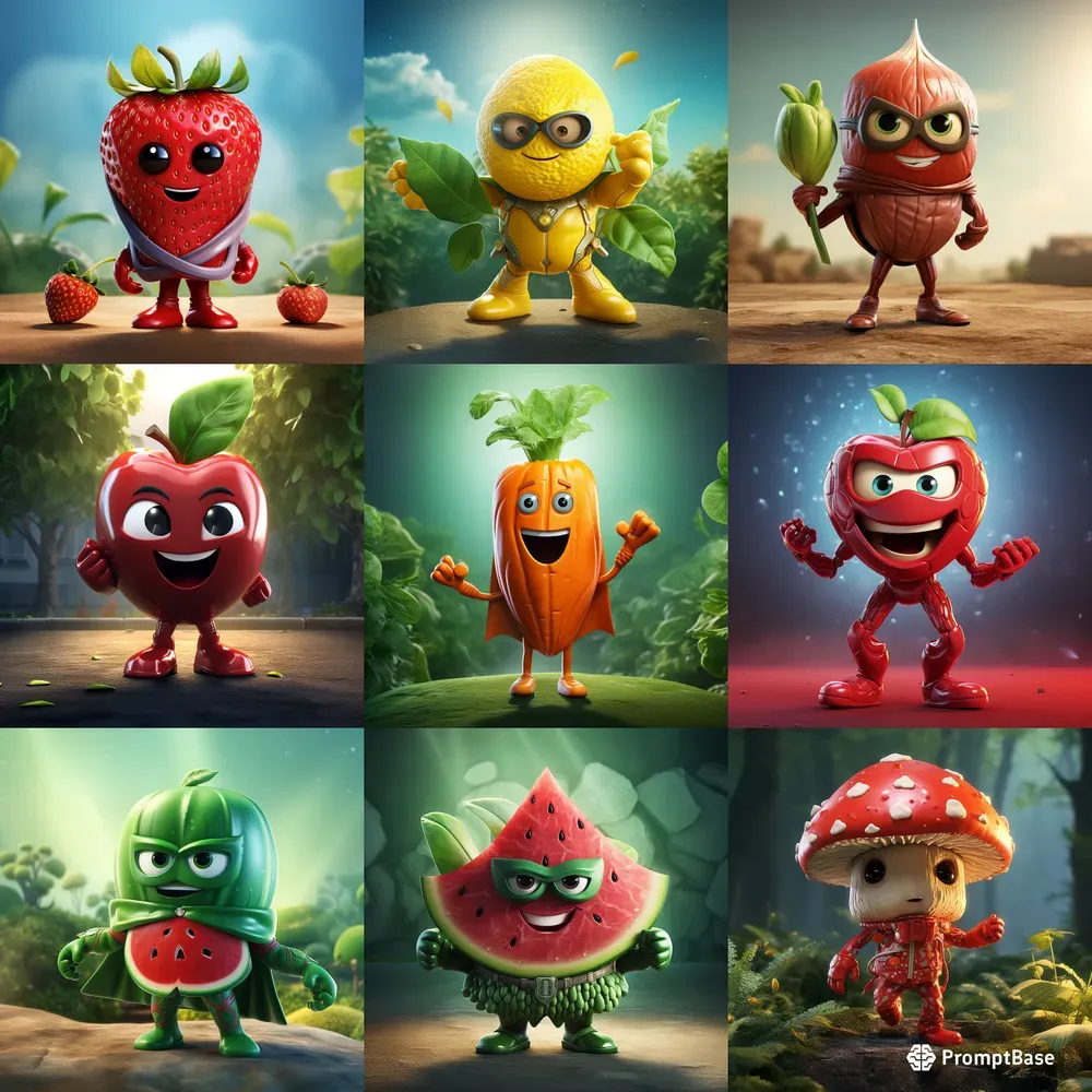 Anthropomorphic Fruits And Vegetables Midjourney Prompt | PromptBase