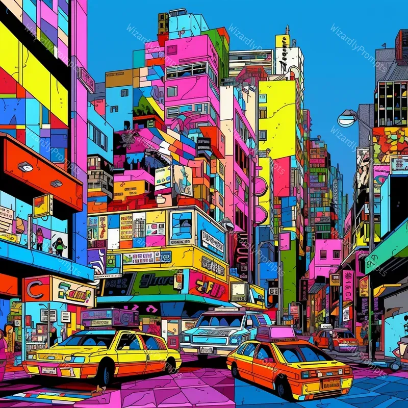 Bustling City Pixel Pop Art Midjourney Prompt | PromptBase
