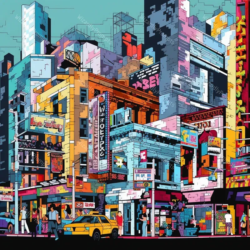 Bustling City Pixel Pop Art Midjourney Prompt | PromptBase