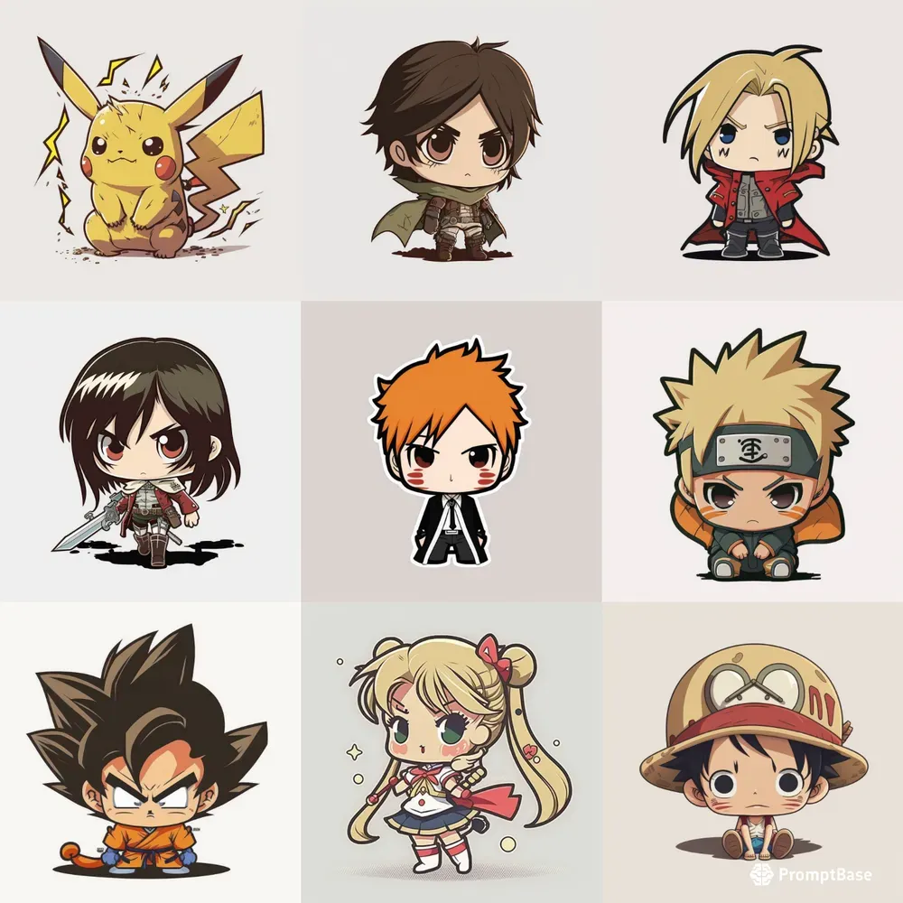 Famous Anime Characters Cute Chibis Midjourney Prompt | PromptBase
