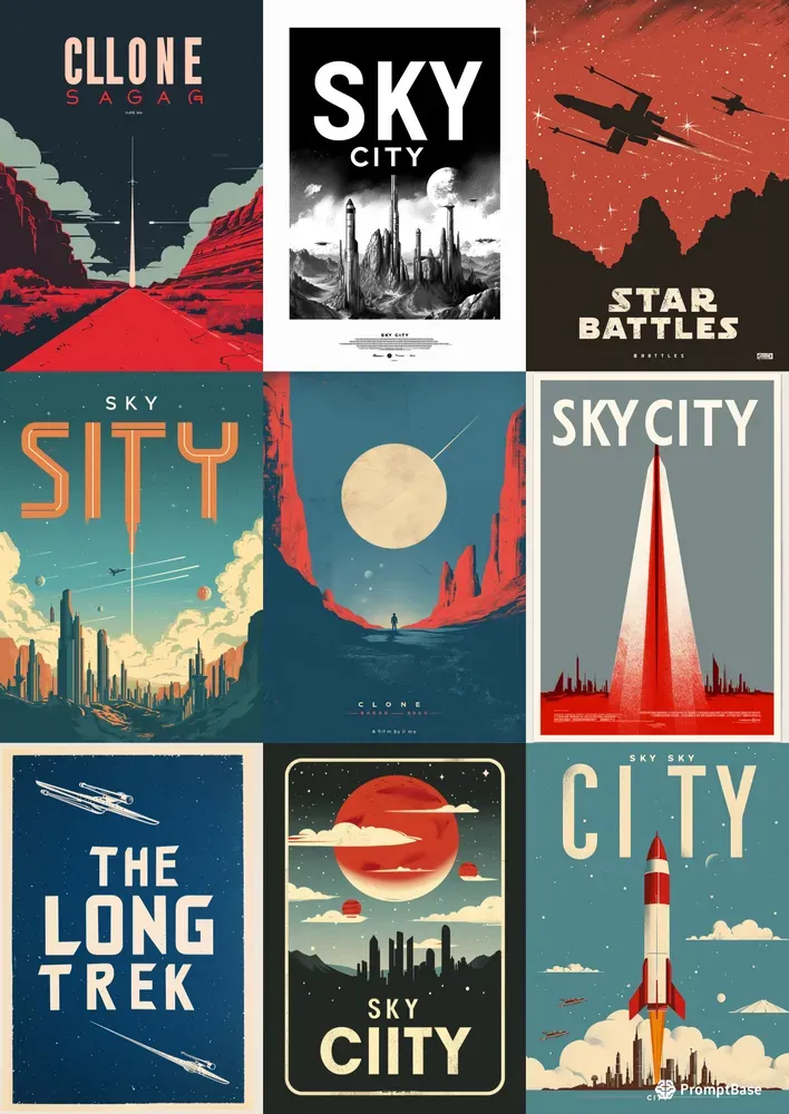 Retro Minimal Scifi Posters With Text Midjourney Prompt | PromptBase