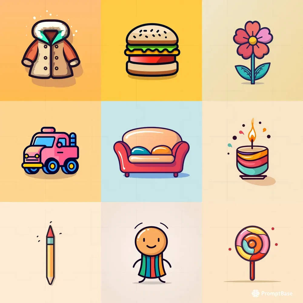 Colorful Icons For Kids Midjourney Prompt | PromptBase