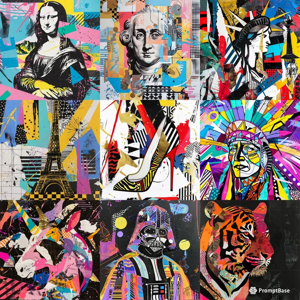 Bold Pop Art Collage Portrait Designs Midjourney Prompt | PromptBase