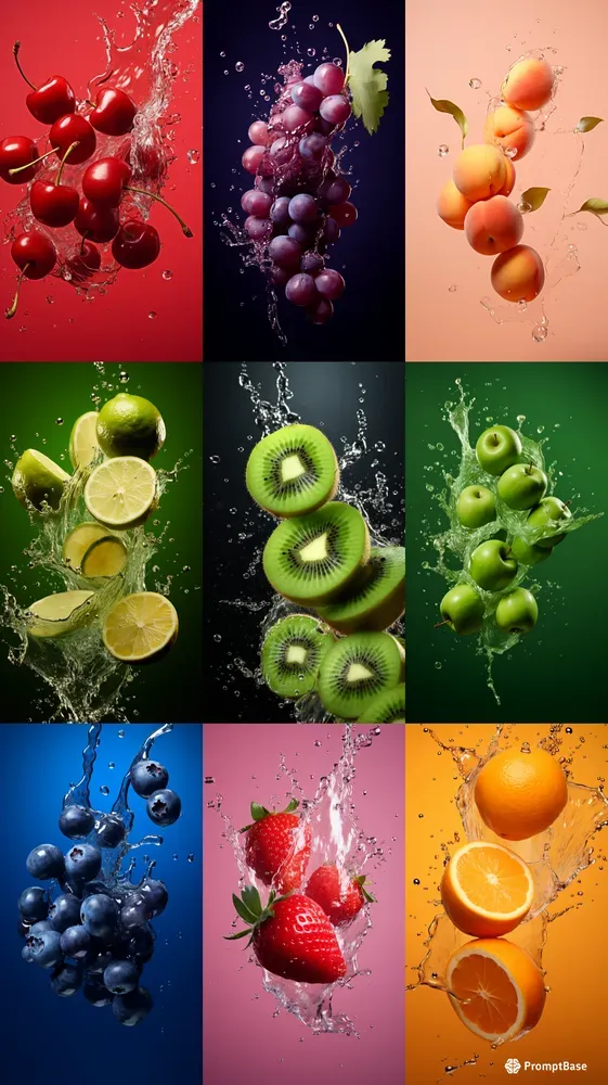 Falling Fruits Splashes Midjourney Prompt | PromptBase