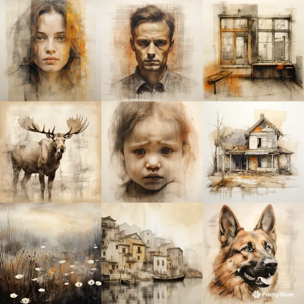 Brooding Mood Pencil Sketches Midjourney Prompt | PromptBase