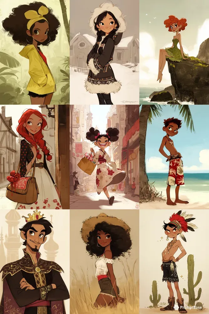 Disney-inspired 2D Character Designs Midjourney Prompt | PromptBase