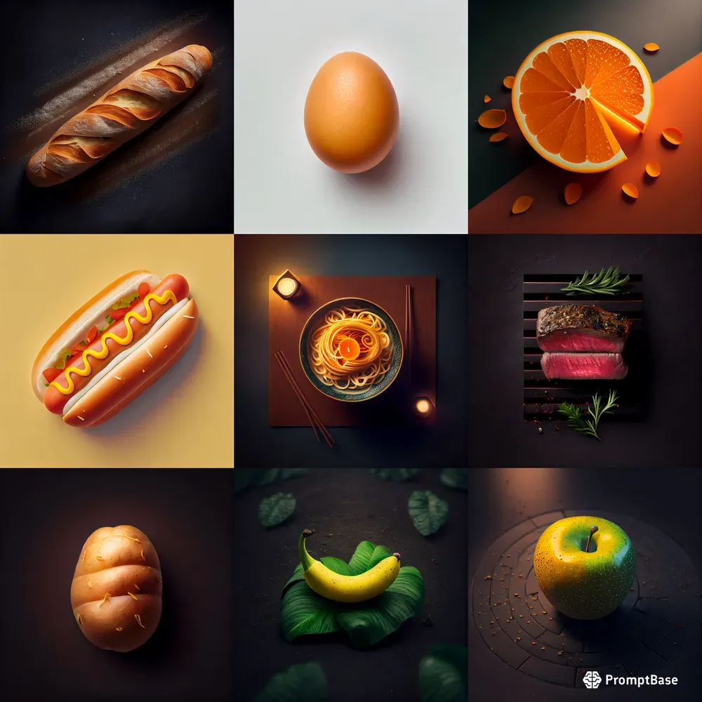 Top Down Food Photographs Midjourney Prompt | PromptBase