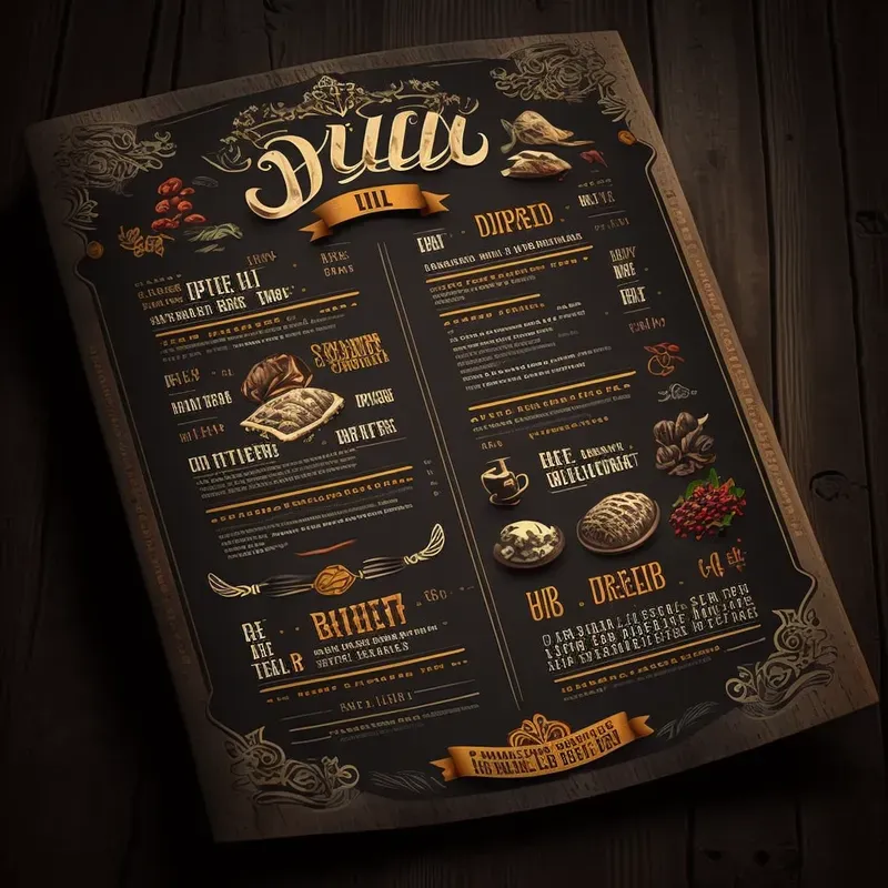 Restaurant Menu Designs Creative Ideas Midjourney Prompt | PromptBase