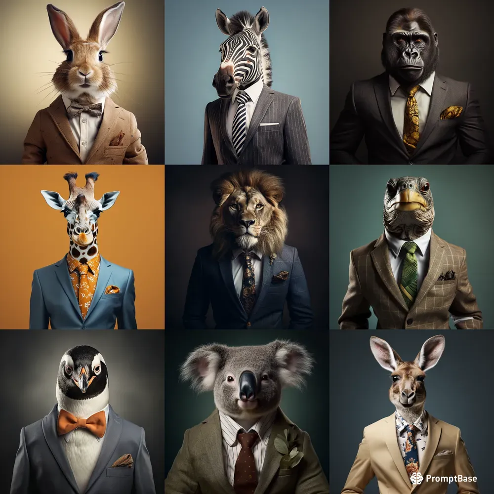 Funny Animals In Suits Midjourney Prompt | PromptBase