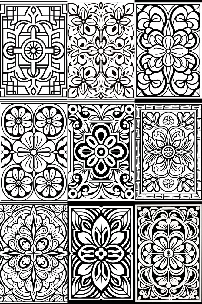 Talavera Tiles Coloring Pages Midjourney Prompt | PromptBase
