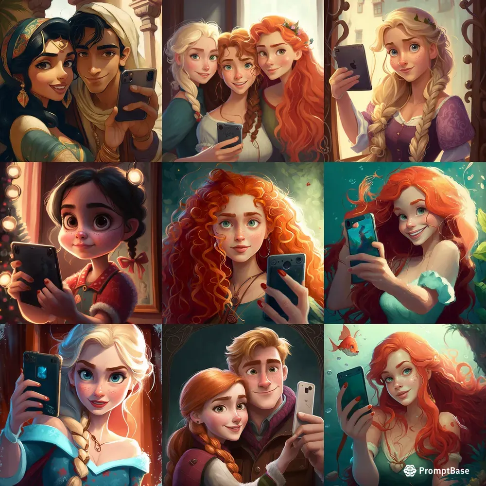 Disney Characters Selfies Midjourney Prompt | PromptBase