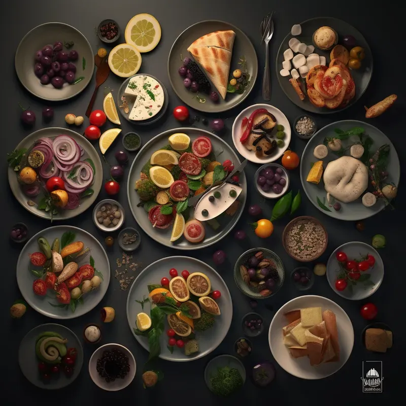 Overhead Visual Foods Midjourney Prompt | PromptBase