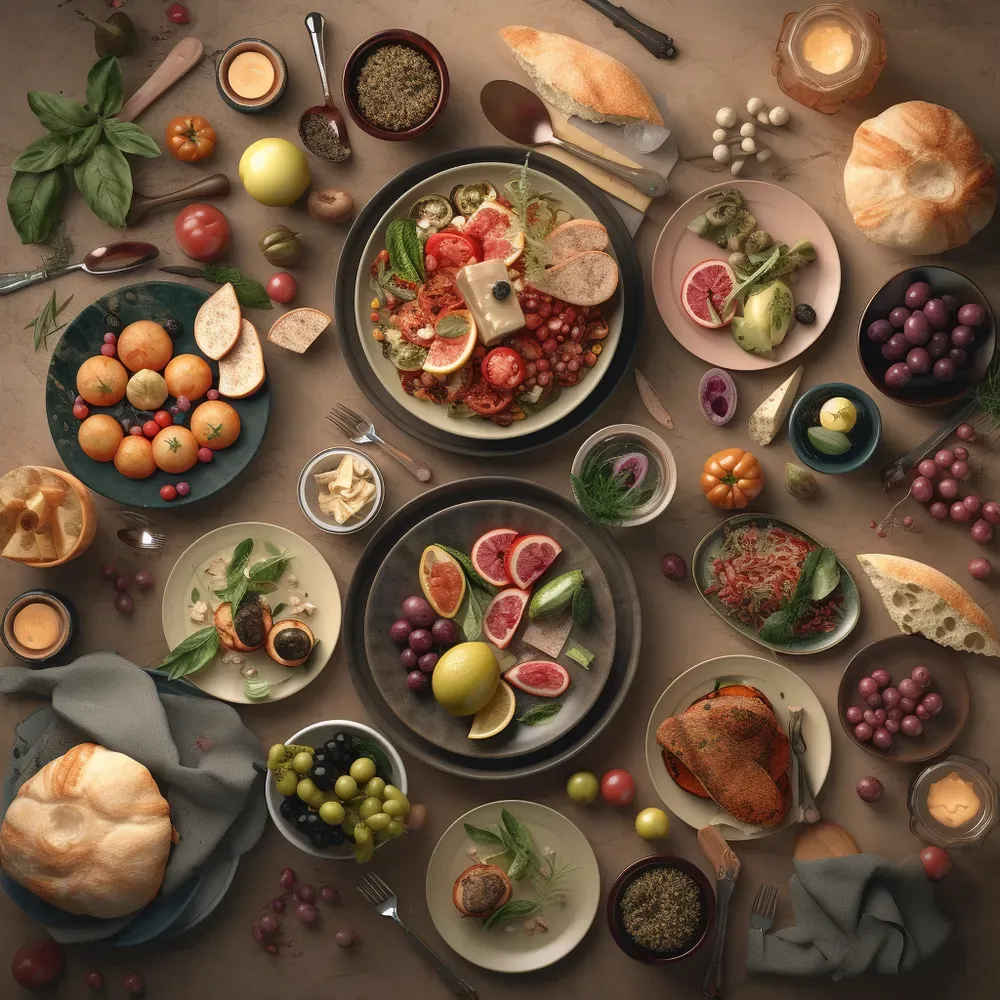 Overhead Visual Foods Midjourney Prompt | PromptBase