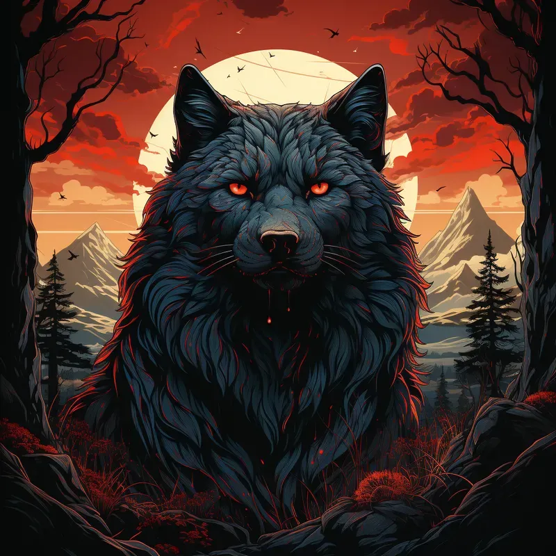 Nightmare Sunset Illustrations Midjourney Prompt | PromptBase