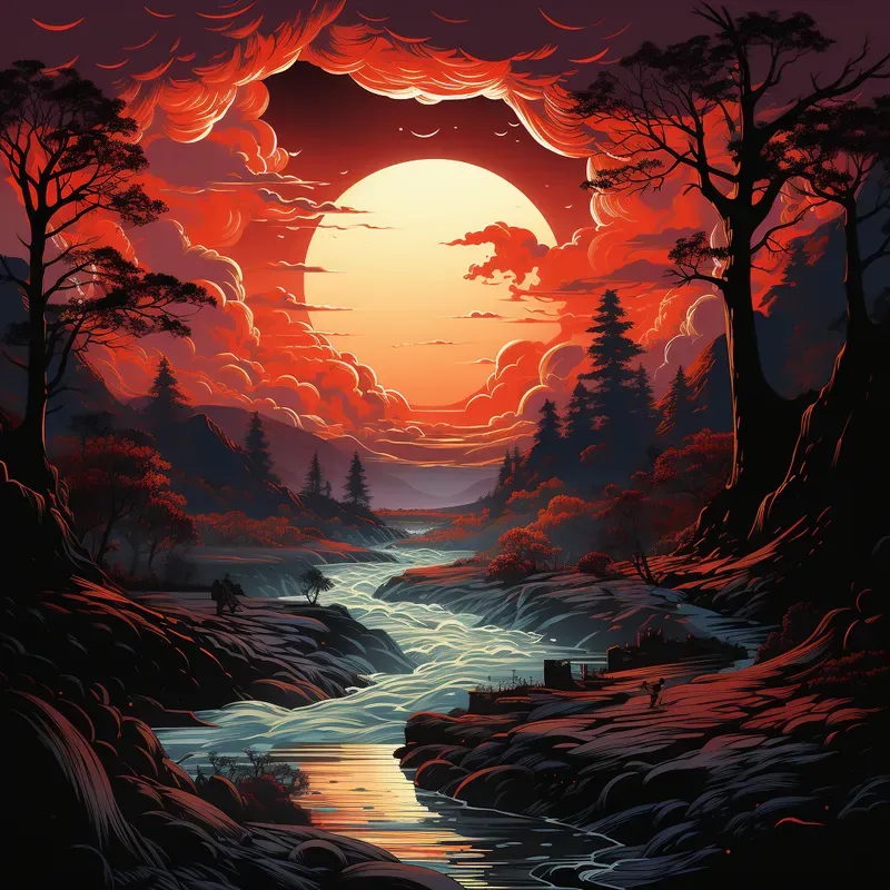 Nightmare Sunset Illustrations Midjourney Prompt | PromptBase