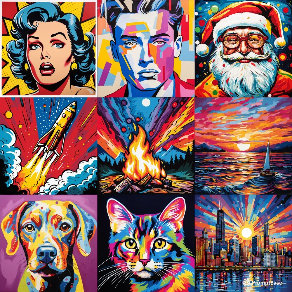 Vivid Colourful Pop Art Illustrations Midjourney Prompt | PromptBase
