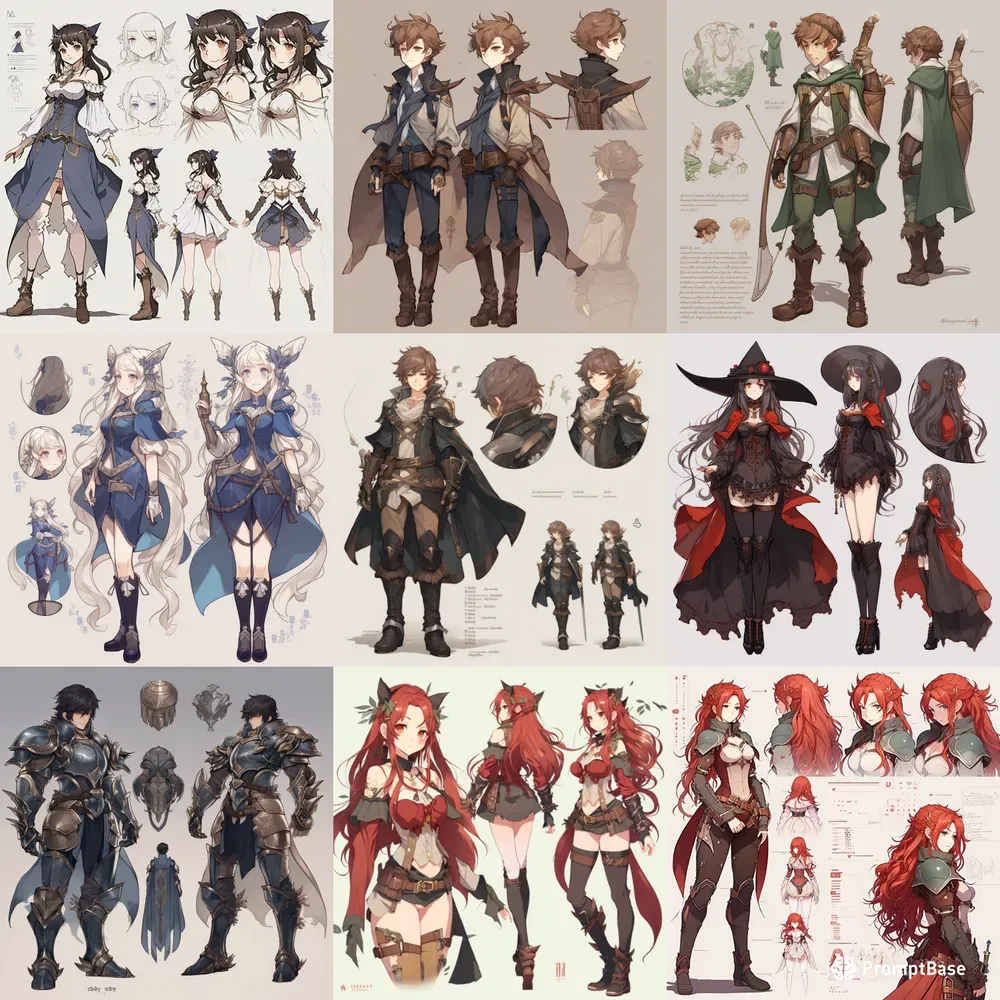 Fantasy Anime Character Design Sheets Midjourney Prompt | PromptBase